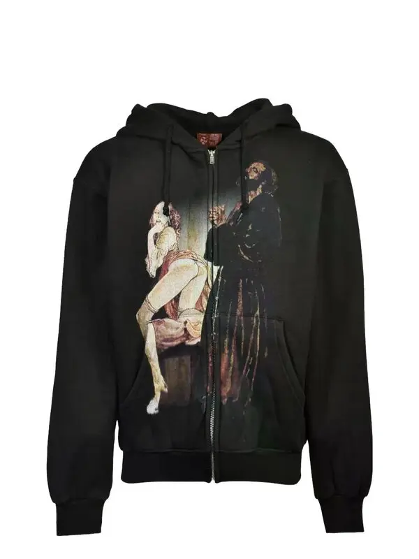PRAYING Graphic-print Zip-up Hoodie - Black