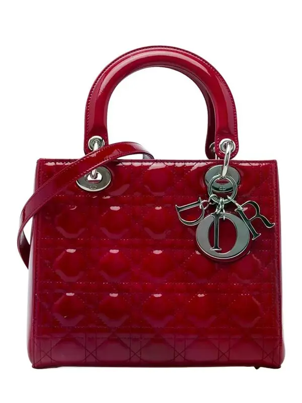 Dior 2012 Medium Patent Cannage Lady Satchel - Red