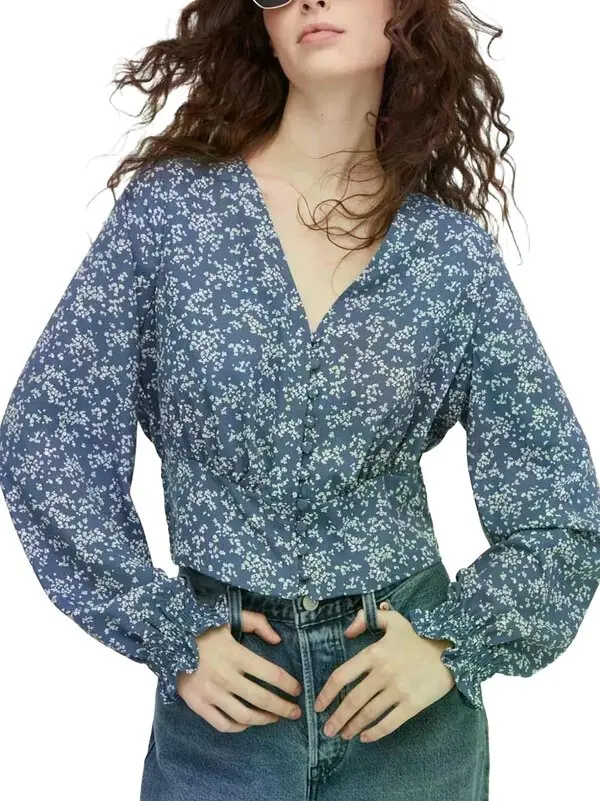 LEVI'S Tamara Floral-print V-neck Blouse - Blue