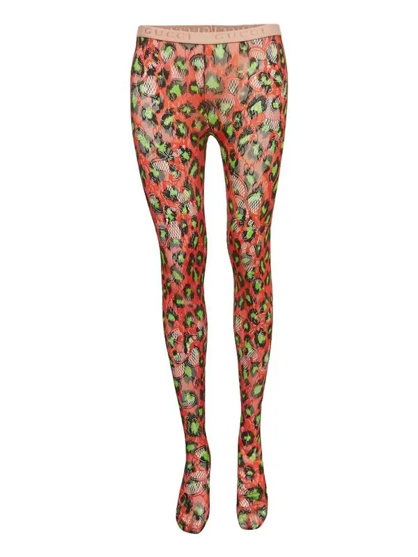 Gucci Blossom Leopard-print Tights - Red