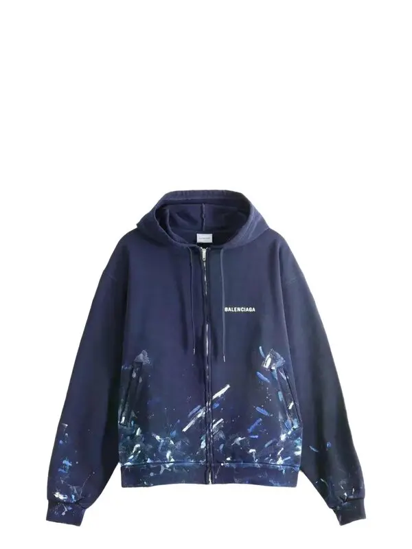 Balenciaga Paint-splatter Logo-print Hoodie - Blue