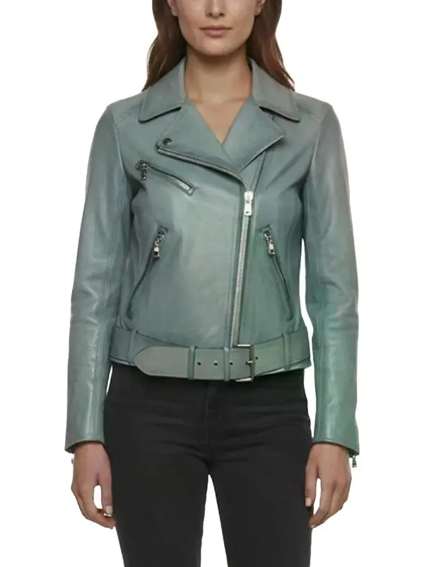 Miu Miu Belted Zip-up Rider Jacket - Blue