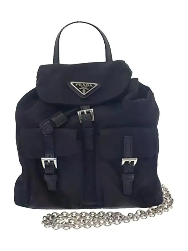 Prada 2019-2026 Mini Saffiano Trimmed Tessuto Drawstring Vela Backpack Satchel - Black