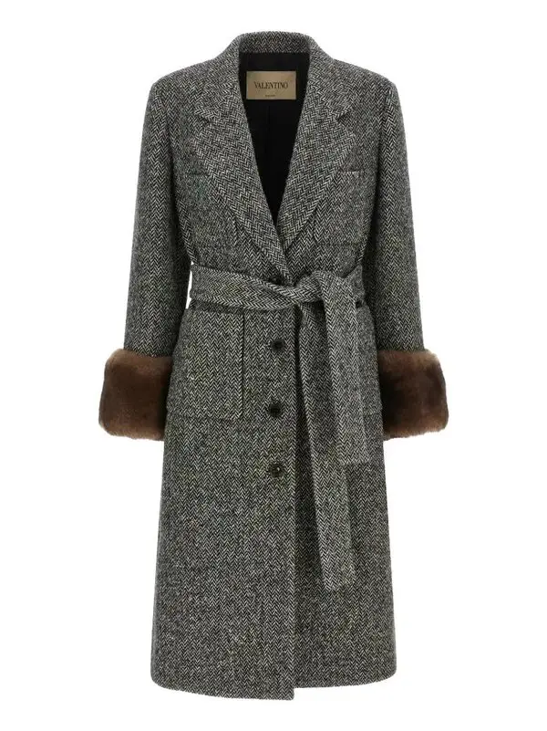 Valentino Garavani Mossi Chevron-motif Coat - Grey
