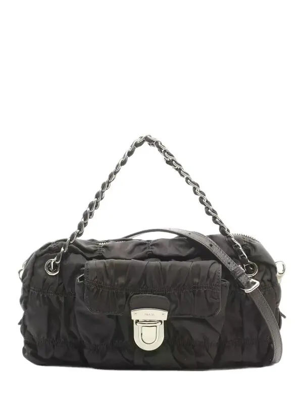 Prada 2010s Tessuto Gaufre Shoulder Bag - Black