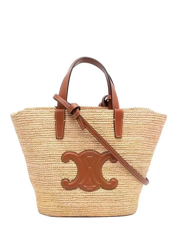 Celine 2025 Teen Supple Raffia Cuir Triomphe Classic Panier Tote Satchel - Neutrals