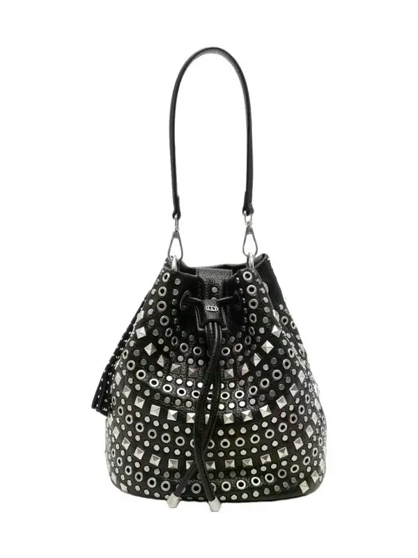 LA CARRIE Solid Stud-embellished Bucket Bag - Black