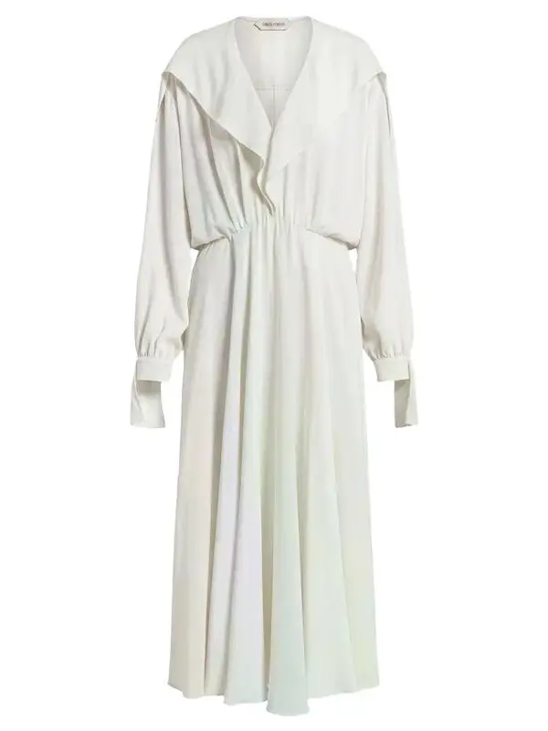 Alberta Ferretti Ruffled-collar Belted Midi Dress - Neutrals