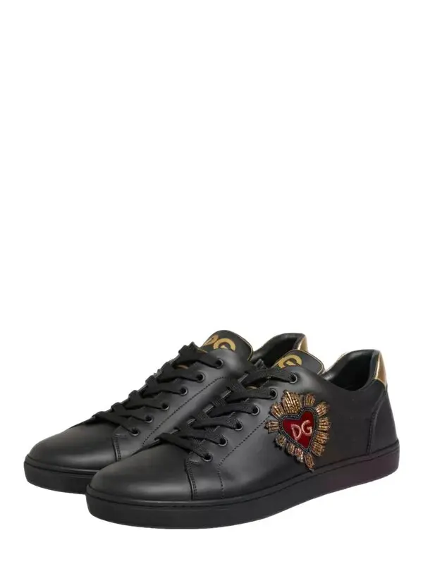 Dolce & Gabbana Heart-embellished Leather Sneakers - Black