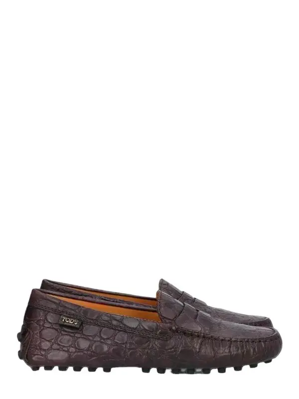TOD'S Gommino Crocodile-effect Leather Loafers - Brown