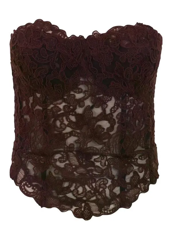Ermanno Scervino Lace-embroidered Strapless Corset Top - Brown