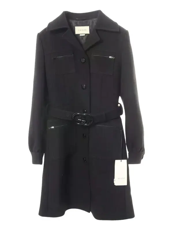 Gucci 2010s Interlocking G Belted Coat - Black