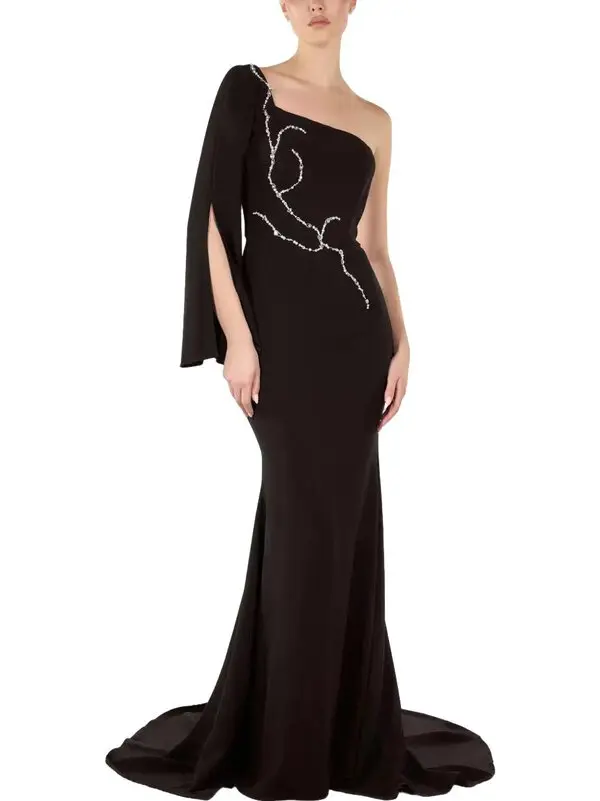 ANDREEA VENECIUC Ophelie Crystal-embellished One-shoulder Gown - Black