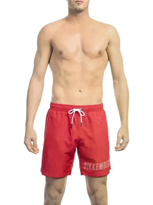 BIKKEMBERGS Logo-print Drawstring Swim Shorts - Red