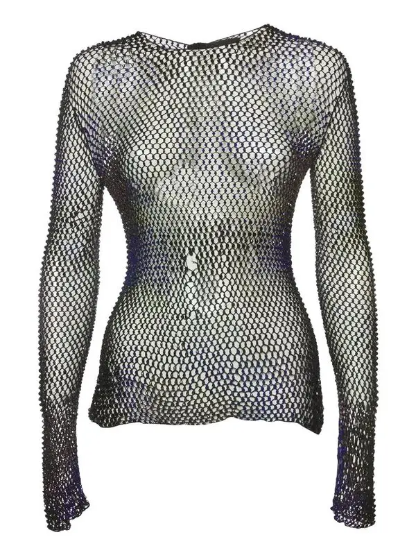 Giorgio Armani Embellished Mesh Top - Black
