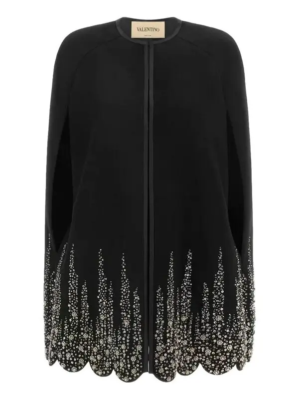 Valentino Garavani Embroidered Compact Drap Cape - Black