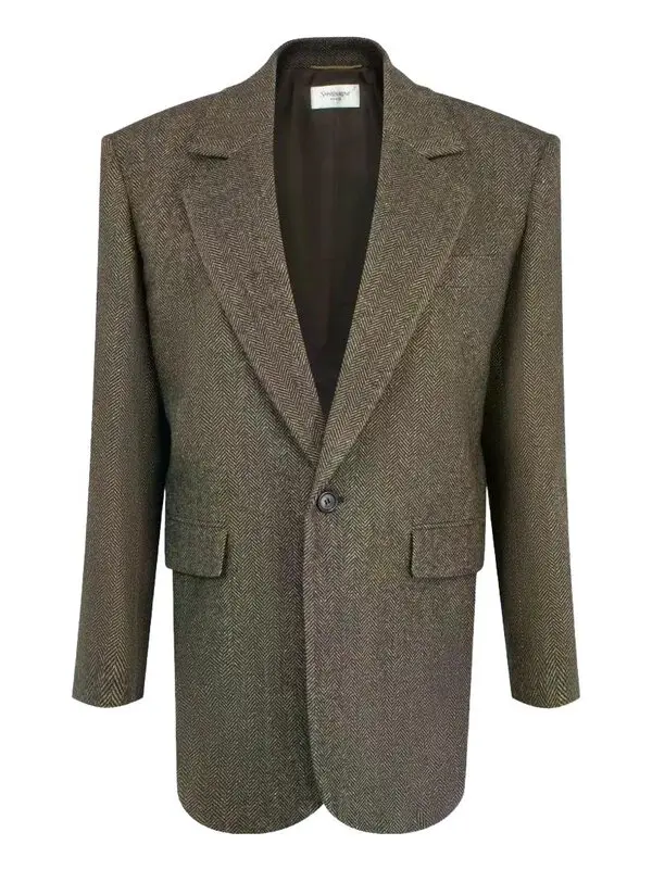 Saint Laurent Single-breasted Jacket In Herringbone Wool - Brown