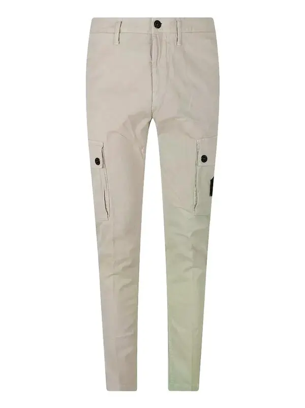 Stone Island 3100034 Stretch Organic Broken Twill Cotton 'old' Effect Slim-fit Cargo Trousers With Zip Hand Pockets - Neutrals