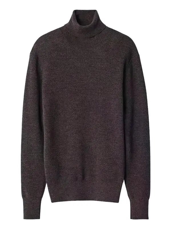 LEMAIRE Stand-collar Sweater In Fine Mouliné Merino Wool - Brown