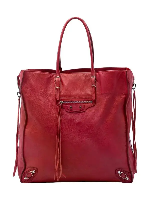 Balenciaga 2012 Leather Papier A5 Zip Around Tote Bag - Red