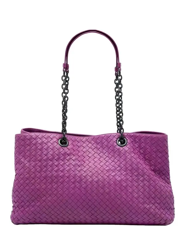 Bottega Veneta 2012-2026 Large Nappa Intrecciato Double Chain Tote Bag - Purple