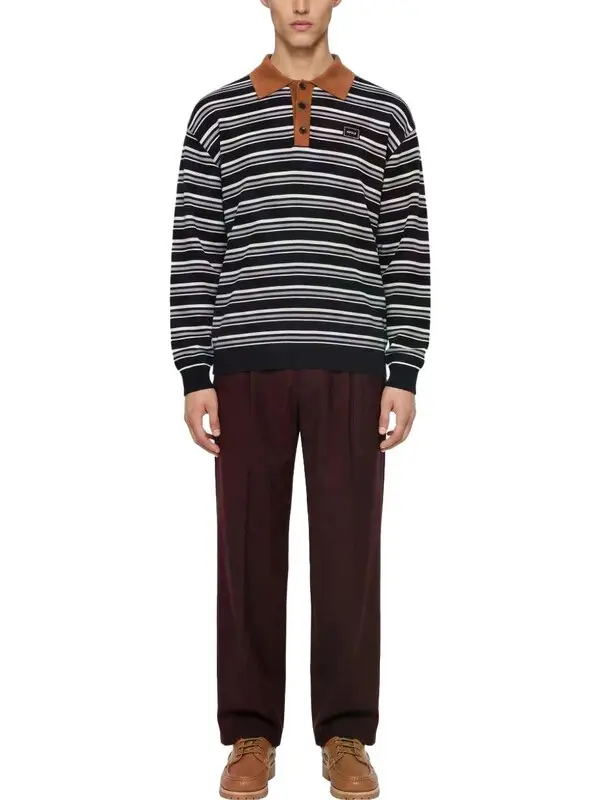 Drole De Monsieur Striped Long-sleeve Polo Shirt - Blue