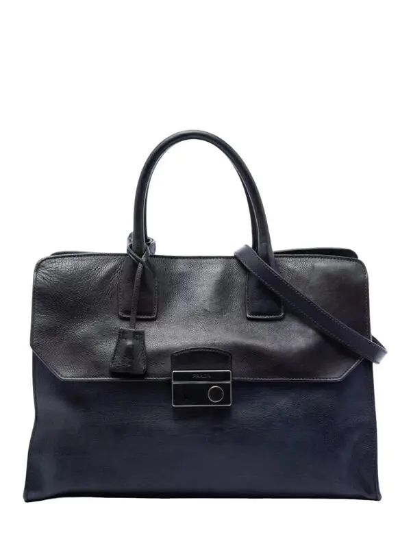 Prada 2010-2026 Glace Calf Sound Lock Top Handle Bag Satchel - Black