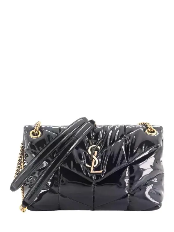 Saint Laurent Loulou Puffer Quilted Patent Small Shoulder Bag - Black