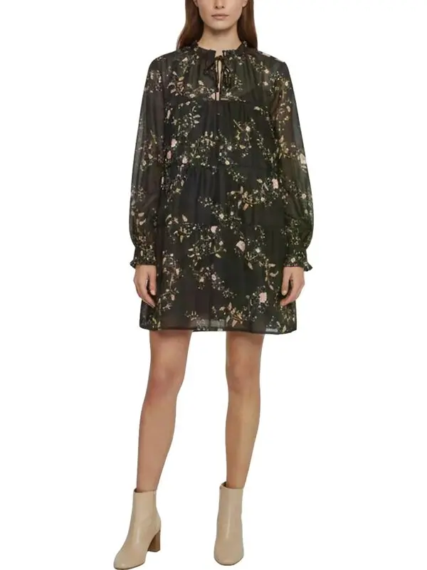 ALLSAINTS Floral-print Long-sleeve Mini Dress - Black