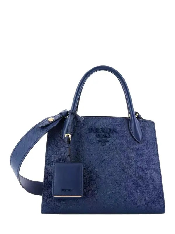 Prada Monochrome Saffiano With City Calf Small Tote Bag - Blue