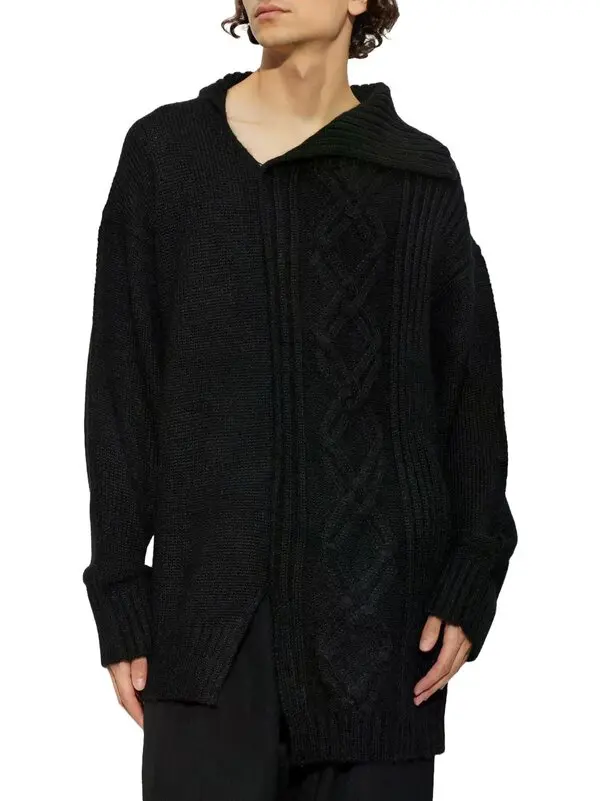 Yohji Yamamoto Cable-knit Asymmetric Sweater - Black
