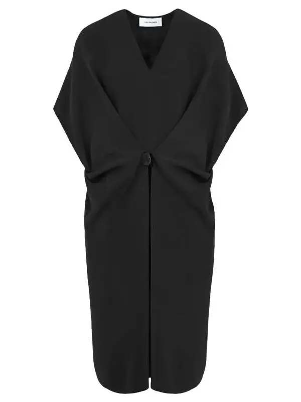 YVES SALOMON Draped Silk-crepe Midi Dress - Black
