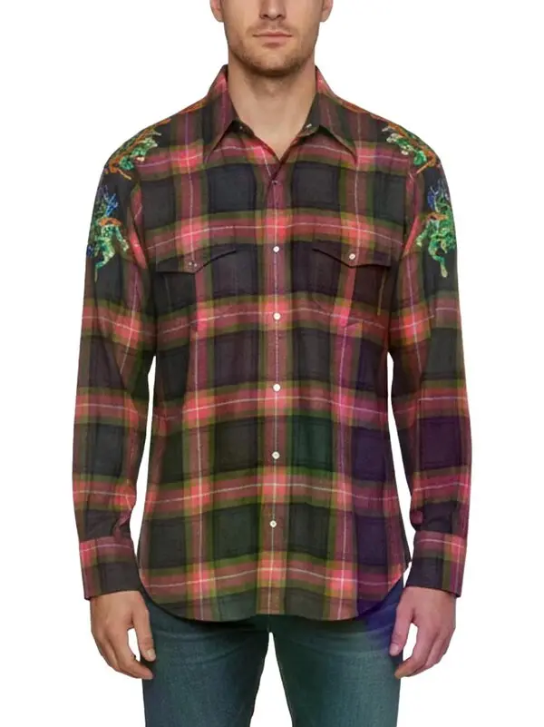 Gucci Dragon-embroidered Plaid Shirt - Grey