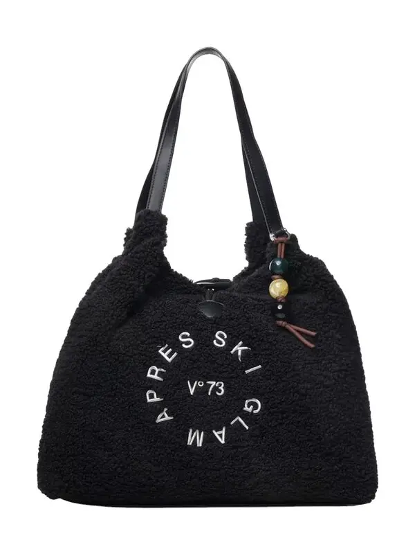 V°73 Ski Glam Embroidered Teddy-effect Shoulder Bag - Black
