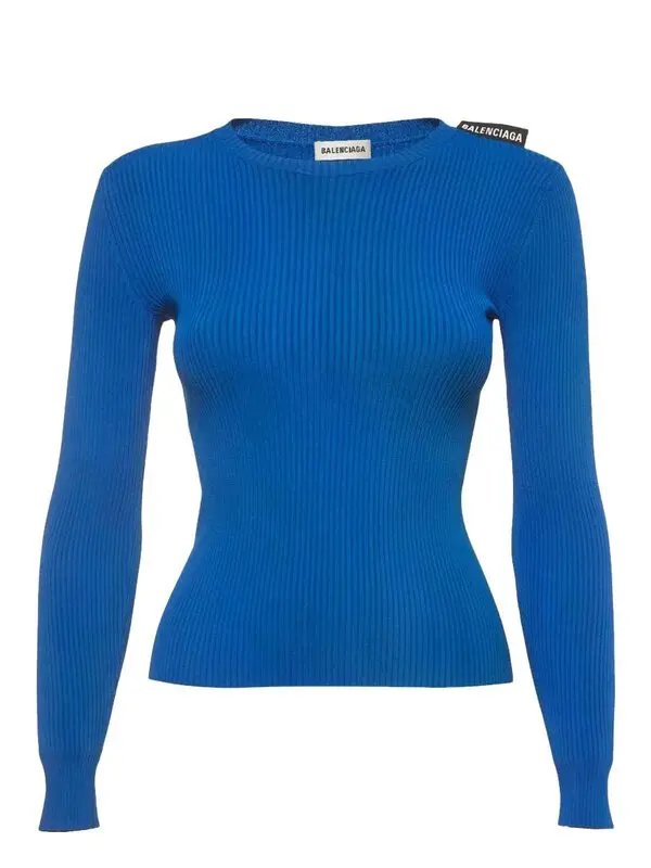 Balenciaga Rib-knit Long-sleeved T-shirt - Blue