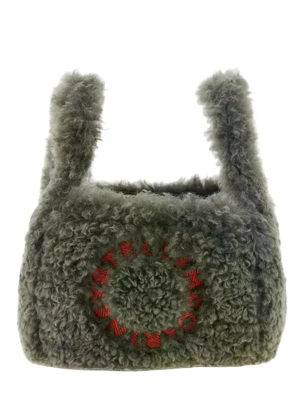Stella McCartney Logo-embroidered Shearling-effect Shoulder Bag - Grey