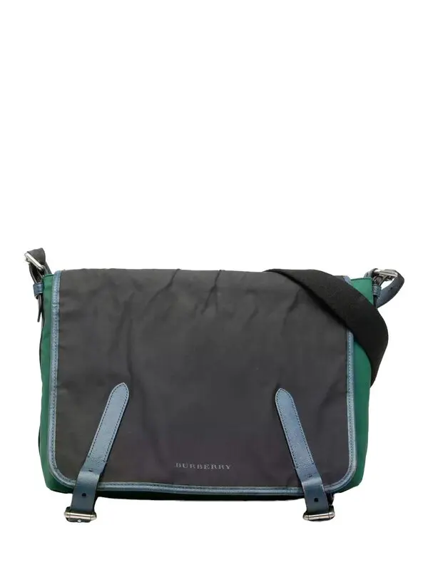 Burberry 2000-2017 Large Tricolor Nylon And Leather Messenger Bag Crossbody Bag - Green