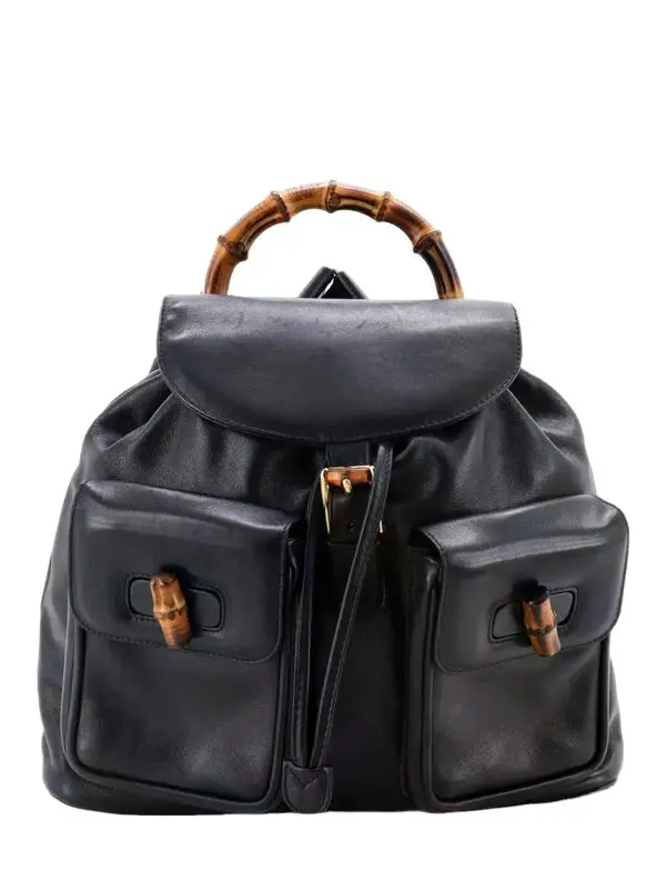Gucci Vintage Bamboo Leather Medium Backpack - Black