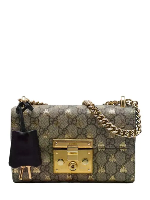Gucci 2016-2026 Small Gg Supreme Bee Padlock Crossbody Bag - Neutrals