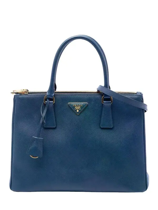 Prada 2010-2026 Medium Saffiano Lux Galleria Double Zip Satchel - Blue