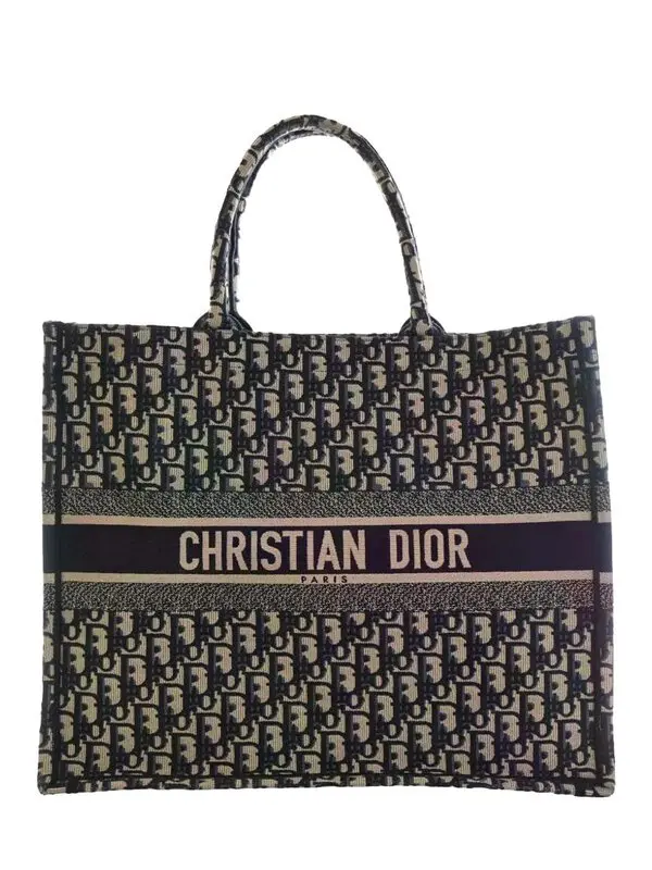 Dior 2021 Large Oblique Embroidered Canvas Book Tote Bag - Blue