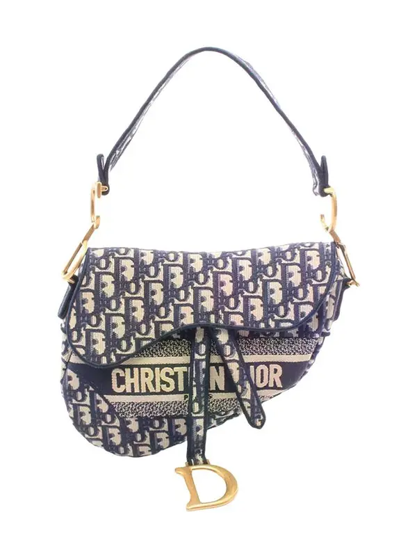 Dior 2010-2026 Oblique Embroidered Canvas Saddle Bag Shoulder Bag - Blue