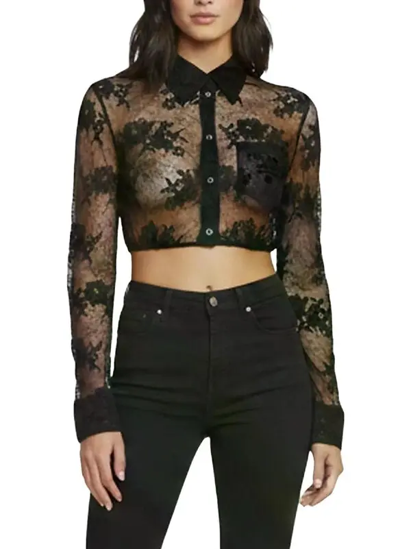 Prada Floral Lace Cropped Top - Black