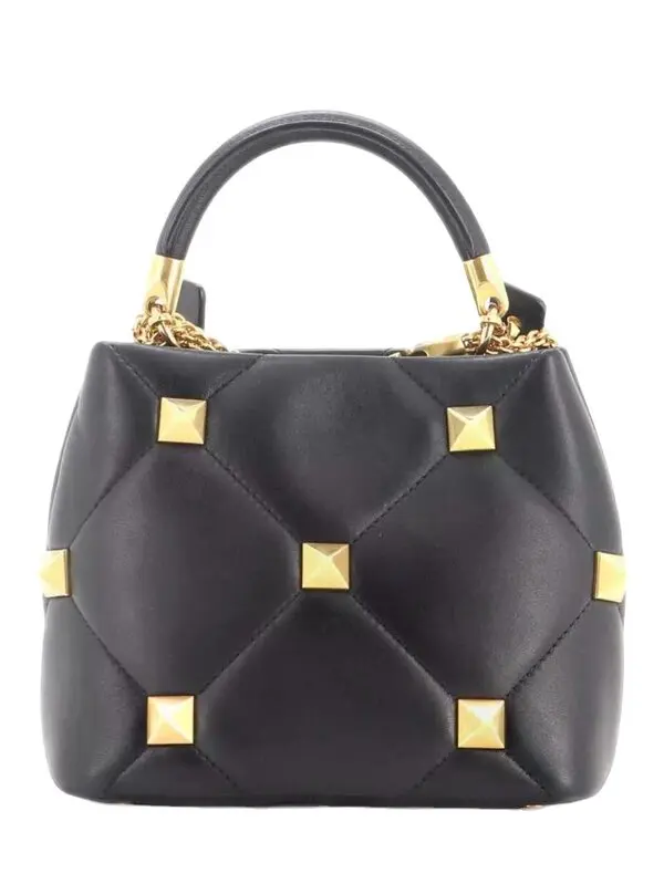 Valentino Garavani Roman Stud Top Handle Bag Quilted Leather Small Satchel - Black