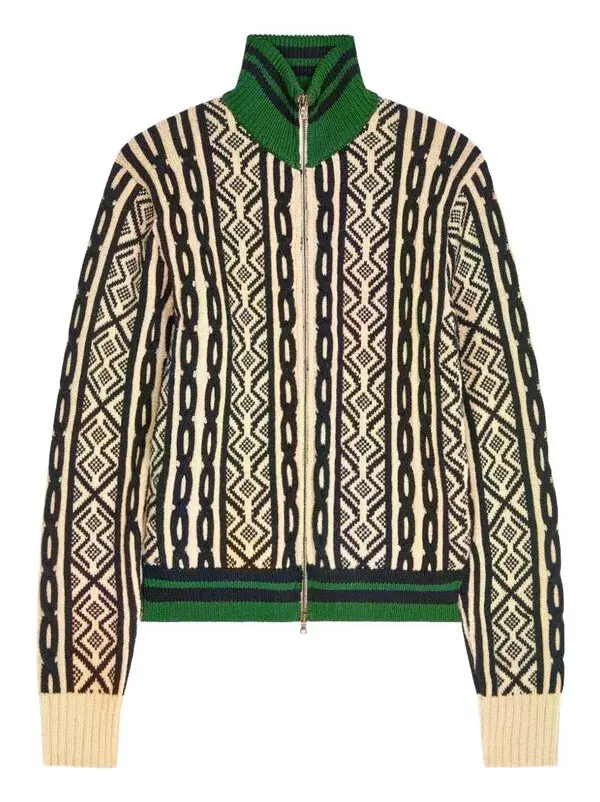 Dries Van Noten Geometric-pattern Zip-up Cardigan - Neutrals