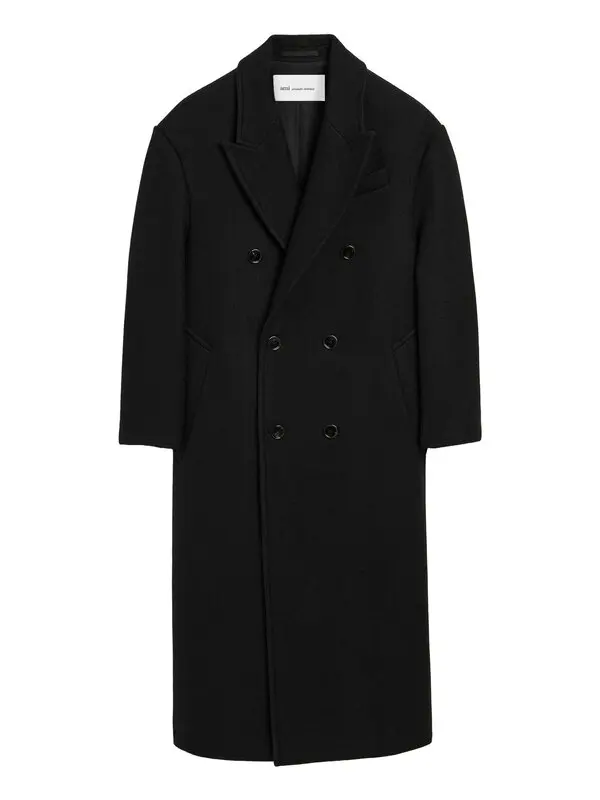 AMI Paris Long Double Breasted Wool Coat - Black