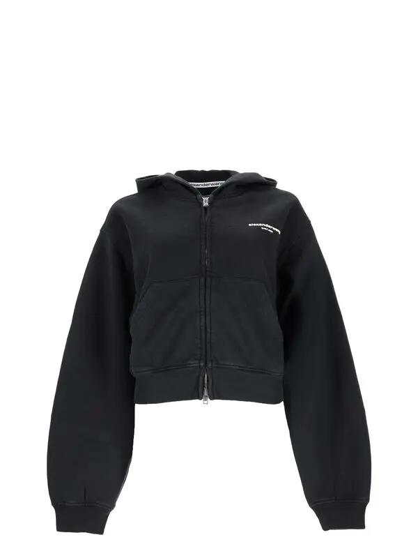 Alexander Wang Felpa Con Cappuccio E Zip Con Logo - Black
