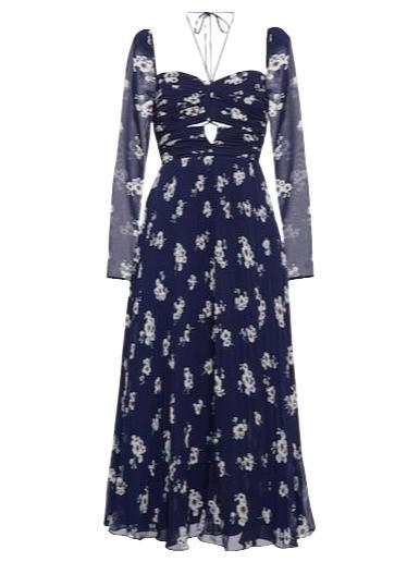 SELF-PORTRAIT Cutout Chiffon Midi Dress - Black