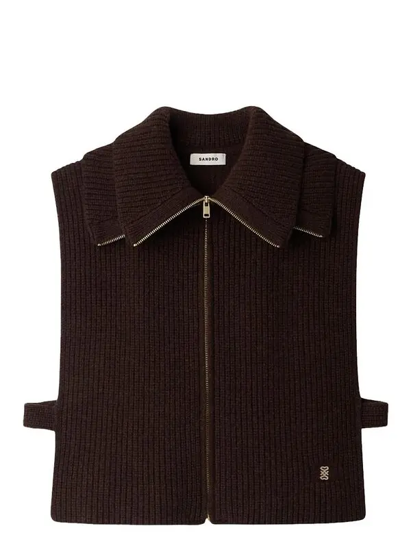 Sandro Wool Zipped Trucker Collar - Brown