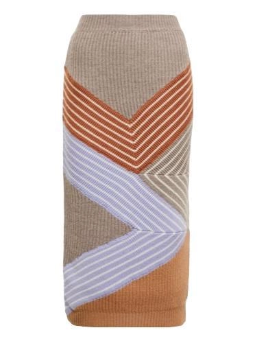 Stella McCartney Striped Ribbed-knit Midi Skirt - Gray